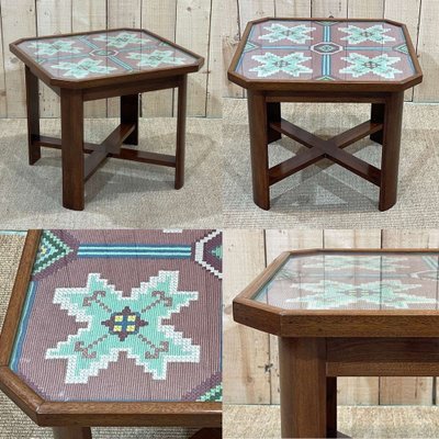 Art Deco Coffee Table in Mahogany with Fabric Covered Glass Top 1930s