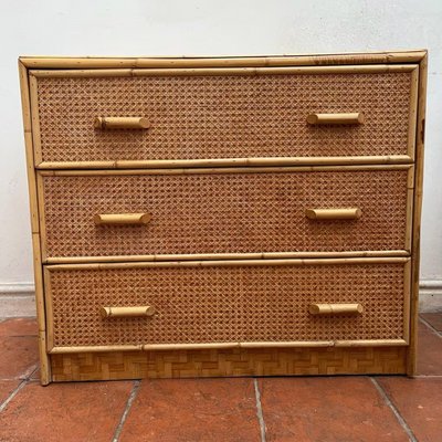 Mid Century Bamboo and Rattan Cane Chest of Drawers 1950s