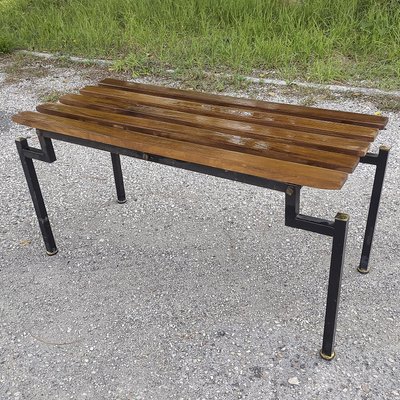 Slatted wood bench store