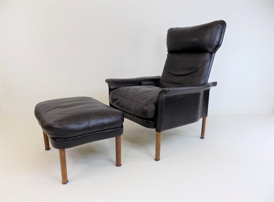 Leather Chair with Ottoman by Hans Olsen 1960 Set of 2 for sale at Pamono