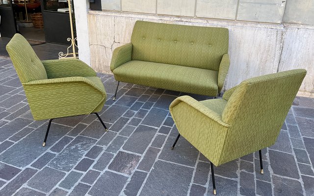 2 Seater Sofa Set and Armchairs Italy 1950s Set of 3