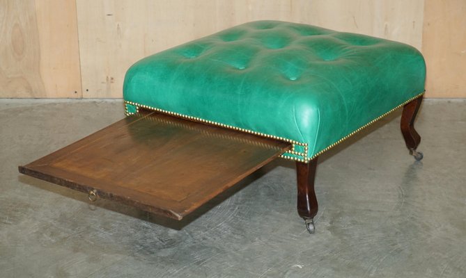 Georgianischer Chesterfield Leder FuBhocker mit Serviertablett 1760er bei Pamono kaufen