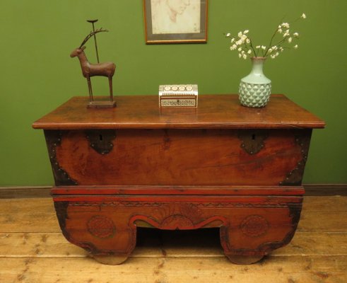 Large Antique Indonesian Marriage Dowry Chest on Wheels