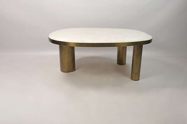 White Rock Crystal and Brass Coffee Tables by Ginger Brown Set of 2