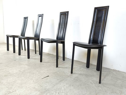 Black leather dining chairs for sale store