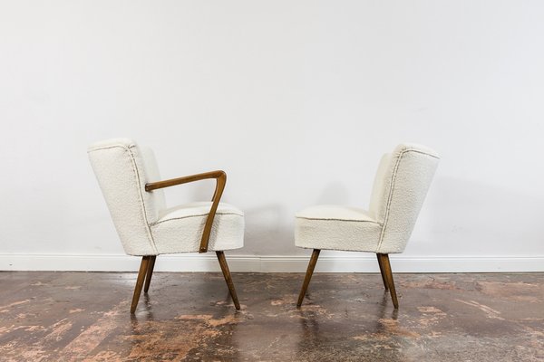White Boucle Cocktail Chairs 1950s Set of 2