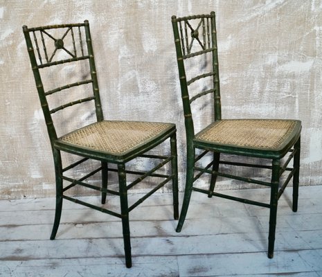 Antique French Napoleon III Faux Bamboo Opera Chairs 1840 Set of 2