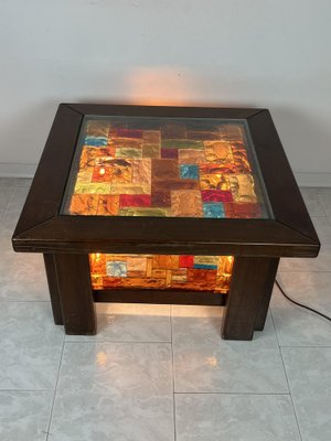 Italian Wooden Lights and Multicolor Mosaic Glass Table 1980s