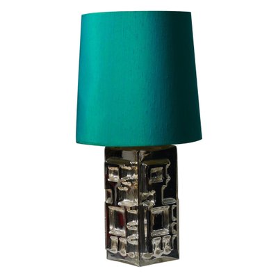 Vintage Swedish Modern Square Glass Table Lamp with Original Green Shade 1960s