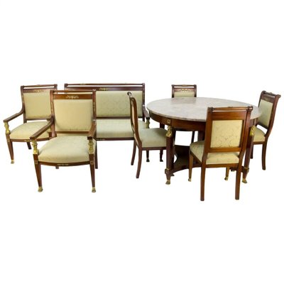 French Empire Style Walnut Table and Chairs 1920s Set of 8 for sale at Pamono