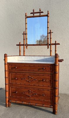 19th Century French Faux Bamboo Chest of Drawers Mirror 1890s