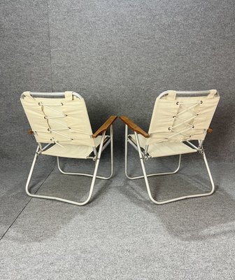 Folding Chairs in Aluminum Fabric and Wood by Schiavi Padua Italy 1970s Set of 2