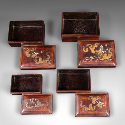 Japanese Art Deco Lacquered Nesting Storage Boxes, 1930s Japanese Art Deco Lacquered Nesting Storage Boxes, 1930s