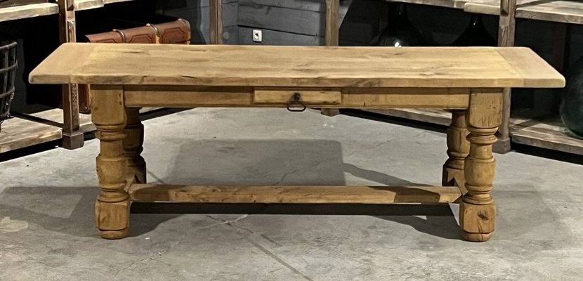 French Farmhouse Dining Table with Drawer in Bleached Oak 1920 for sale at Pamono