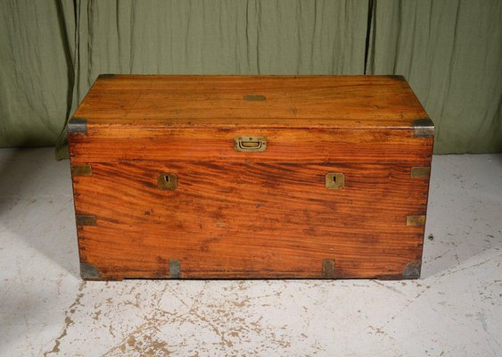 Large Double Lock Camphor Wood Campaign Chest 1850s