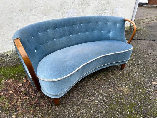 Mid Century Danish Curved Sofa in style of Viggo Boesen 1940s for sale at Pamono