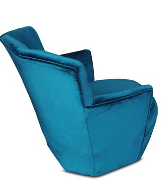 Art Deco Turquoise Blue Velvet Cocktail Chair with Metal Feet 1930s