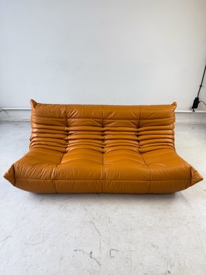 Cognac Light Leather Togo 3 Seater Sofa by Michel Ducaroy for Ligne Roset