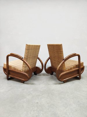 Art Deco Woven Rattan Lounge Chairs 1930s Set of 2 for sale at Pamono