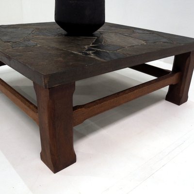 1960s Coffee Table Made of Oak and Norwegian Sell Pillarguri Slate for sale at Pamono