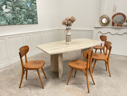 Travertine dining table and chairs store