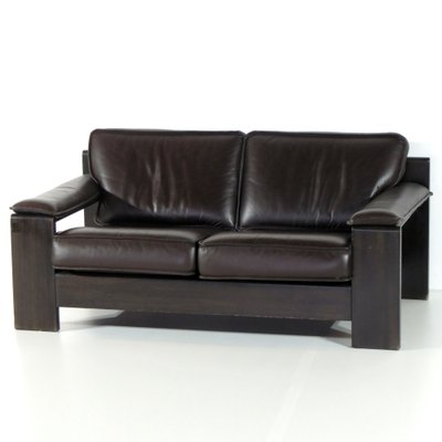 Two Seater Sofa in Dark Brown Buffalo Leather by Harry De Groot for Leolux 1970s