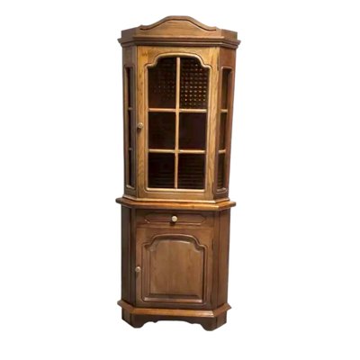Vintage Spanish Corner Cupboard with Colored Glass