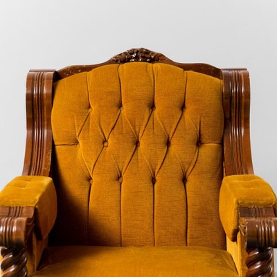 Yellow Velvet and Wood Lounge Chairs 1950s Set of 2 for sale at Pamono