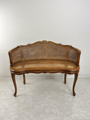 Small Wooden Sofa with Vienna Straw 1990s for sale at Pamono