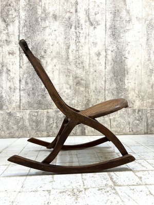 Folding Low Cane Rocking Chair for sale at Pamono