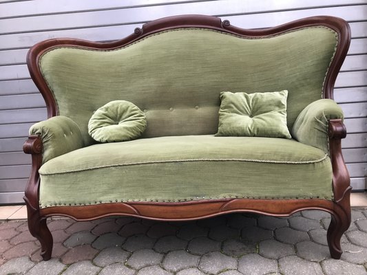 Antique Mahogany Sofa in Green