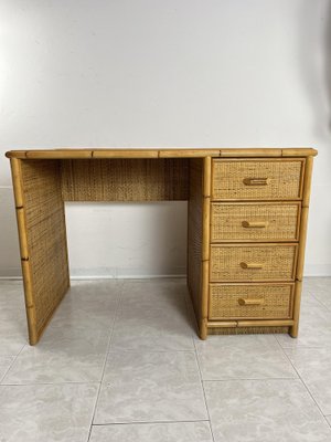 Mid Century Desk in Vimini Rattan and Bamboo 1960s for sale at Pamono