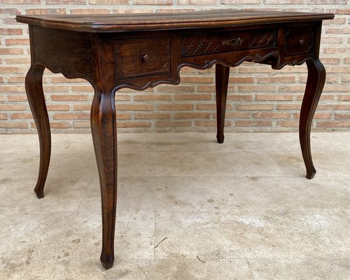 Early 20th Century French Desk Carved Table with Three Drawers 1930s