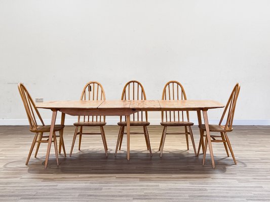 Windsor Extending Dining Table and Chairs in Elm by Lucian Ercolani for Ercol 1960s Set of 9