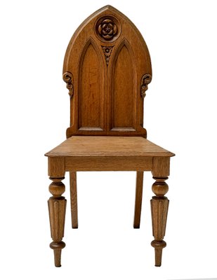 Oak Gothic Revival Hand Carved Side Chair 1930s