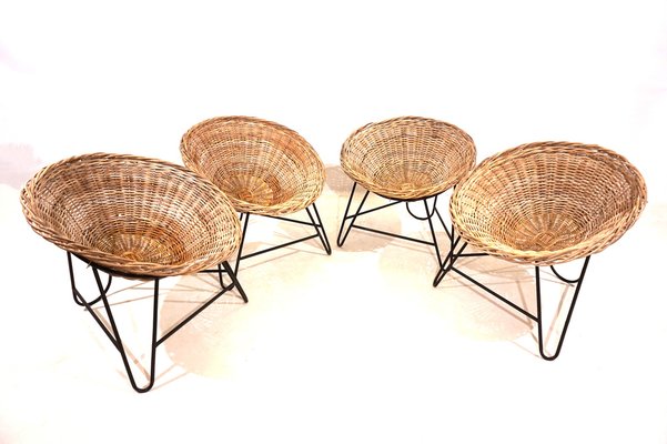 Vintage Wicker Chairs in Rattan 1960s Set of 4
