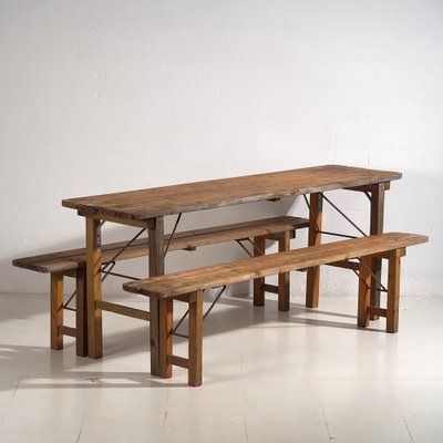 Vintage Outdoor Table and Benches 1950 Set of 3