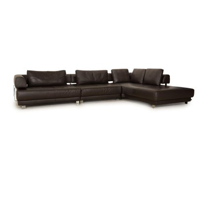 Brand Face Leather Corner Sofa in Dark Brown Espresso from Ewald Schillig