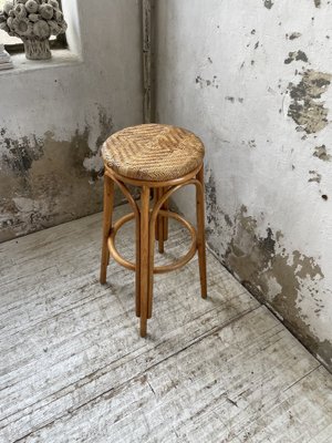 High Wicker and Rattan Stool 1960s