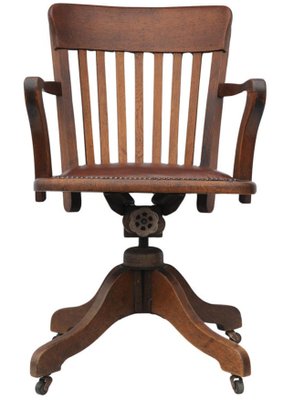 Early 20th Century Hillcrest Oak Rail Back Leather Revolving Desk Chair 1890s for sale at Pamono