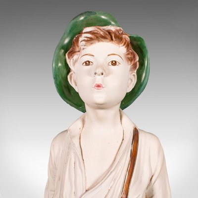 Vintage English Whistling Boy Figure in Plaster Decor 1930s