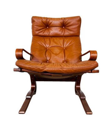 Mid Century Scandinavian Oddvin Rykken Cognac Leather Chair 1970s