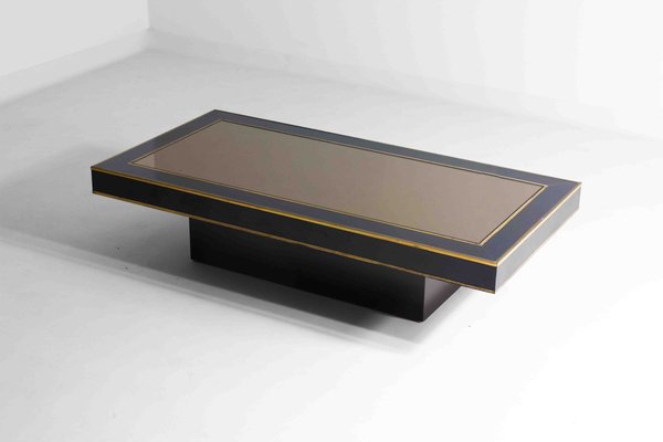 Regency Black and Brass Mirror Coffee Table Italy 1980s