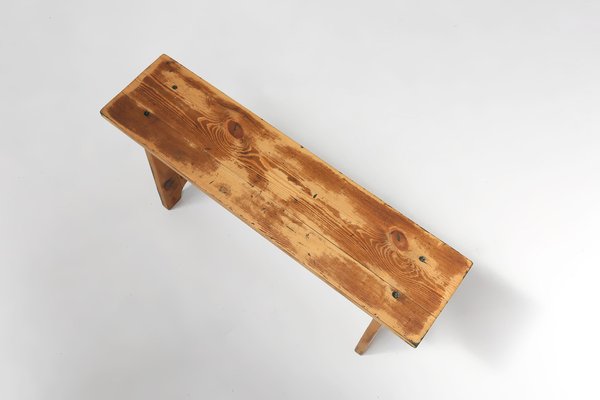 Mid Century Rustic Wooden Bench France 1900s