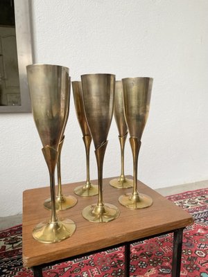 Brass Champagne Flutes 1970s Set of 6