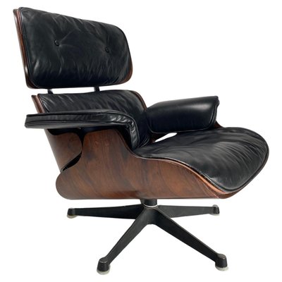 Lounge Chair in Black Leather by Charles Eames for Herman Miller 1956 for sale at Pamono