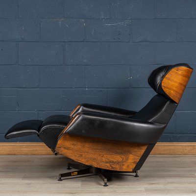 Vintage 20th Century Italian Black Leather Recliner by Poltrona Oscar 1965