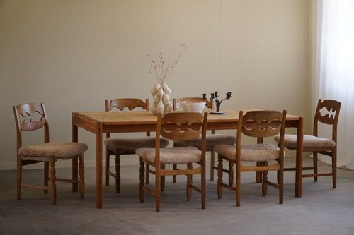 Mid Century Modern Danish Dining Table in Oak Cork attributed to Jorgen Baekmark for Fdb 1960s