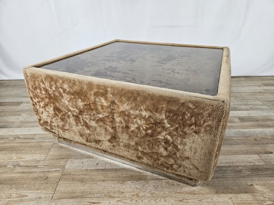 Center Table in Fabric with Glass Top and Steel Edge 1970