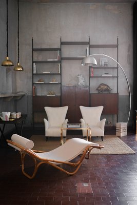 Reclining Chaise Longue in Rush and Original Fabric from Bonacina 1889